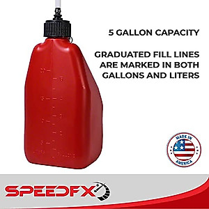 SpeedFX Liquid Storage Container 5 Gallon Capacity Red Plastic With Filler Hose and Cap