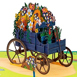 Paper Love 3D Flower Wagon Pop Up Card, Gift for Birthday, Wedding, Anniversary, Thank You, Get Well, All Occasion or Just Because - 5" x 7" Cover - Includes Envelope and Note Tag