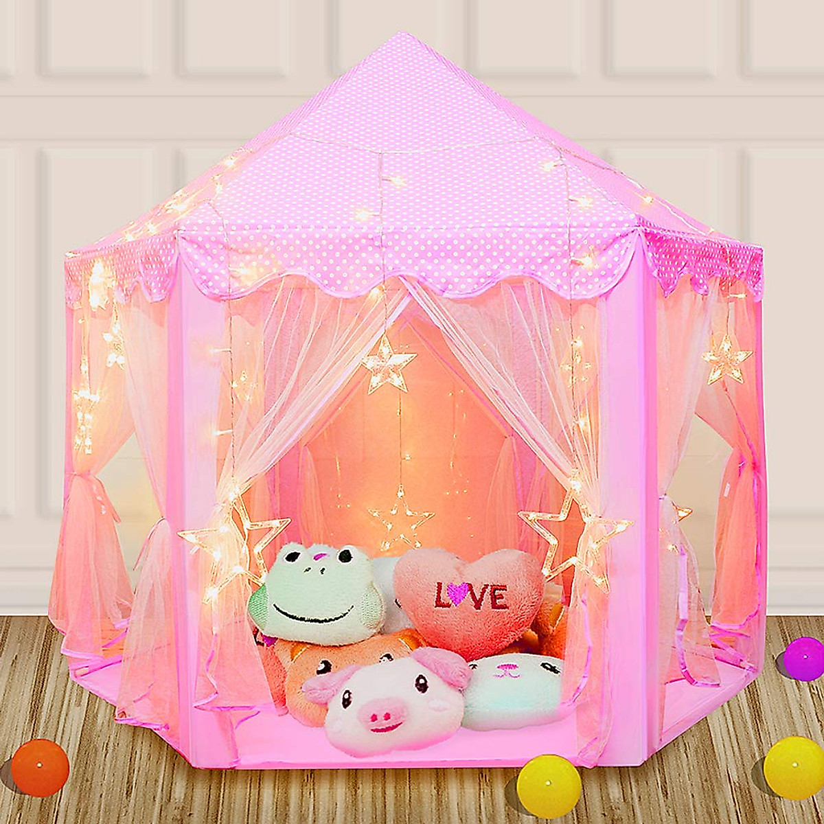 Senodeer Princess Castle Play Tent for Girls with Large Star Lights, Kids Toys Playhouse Gift Idea for Little Girls Indoor and Outdoor Games, Pink