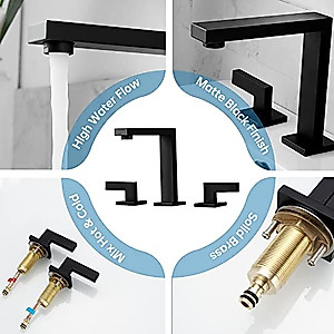 RUMOSE 8 inch Widespread Matte Black Bathroom Faucets for Sink 3 Hole Brass 2 Handle Lavatory Square Faucet Modern rv Bathroom Faucets