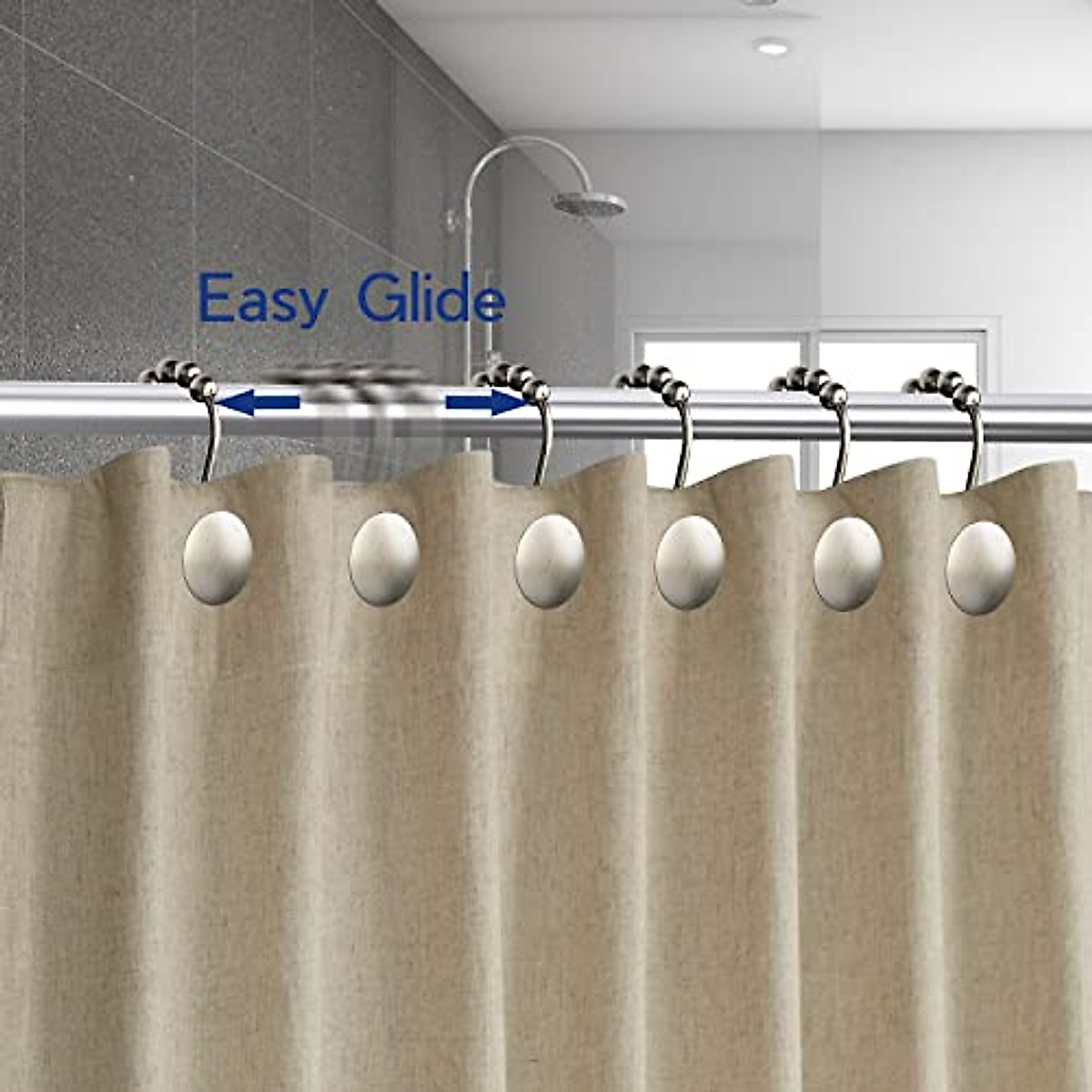 Nickel Shower Curtain Hooks Rust Proof：Durable Metal Shower Curtain Rings Easy Glide Shower Hooks for Shower Curtain Peyton Decorative Shower Curtain Hooks,Set of 12 Shower Rings