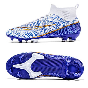 Meidiastra Men Women Soccer Cleats FG Football Shoes Professional Spikes Soccer Trainers Flexible Adult Futsal Shoes Competition Training cd/White 45