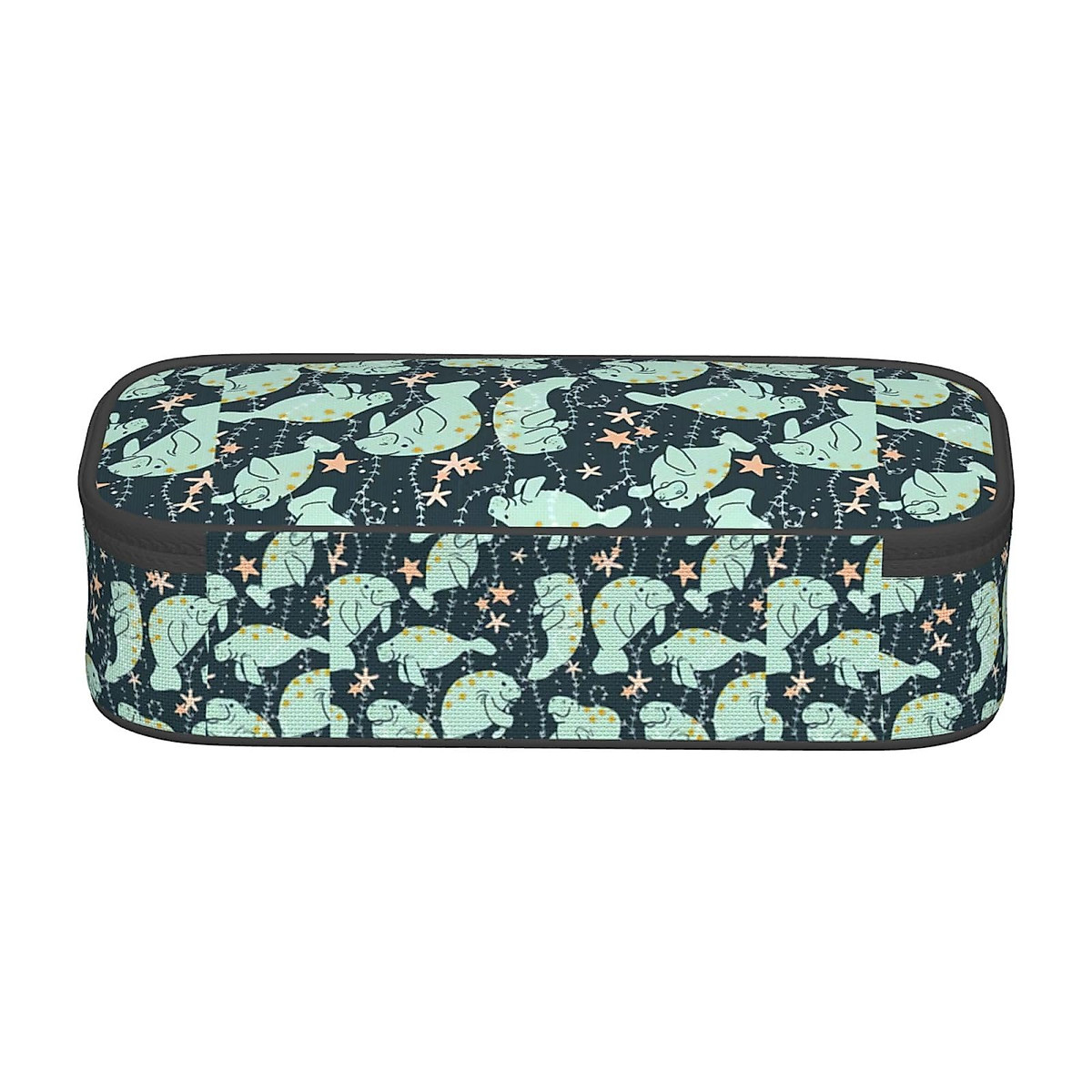 QHWLR Manatee Animals Calf print Pencil Case Large Capacity Pen Pouch for interlayer Adults Cosmetic Bag Supplies ﻿, Black