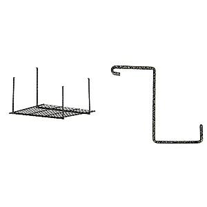 HyLoft 00625 45-Inch by 45-Inch Overhead Storage System, Ceiling Mount Garage Organization Rack, Hammertone & 00682 Add-On Storage Hook Accessory for Model 625 and 651, Hammertone, 4-Pack
