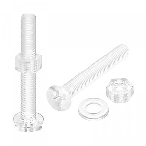 uxcell M5 x 40mm Plastic Phillips Machine Screws with Nuts and Flat Washers, PC Flat Head Machine Bolts Transparent 20 Sets