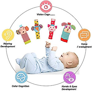 WANTMAZOR Soft Arm Wrist Rattles Foot Finder Ankle Sock for Newborn Baby Boy and GILR Infant Christmas Birthday Present Baby Shower-8PCS