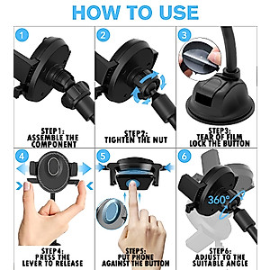 Leaflai 360 Rotatable Windshield Car Phone Holder, Compatible with iPhone 14, Samsung S21, LG G7, Sony Xperia, OnePlus 9 Pro/ 9R/ 8T
