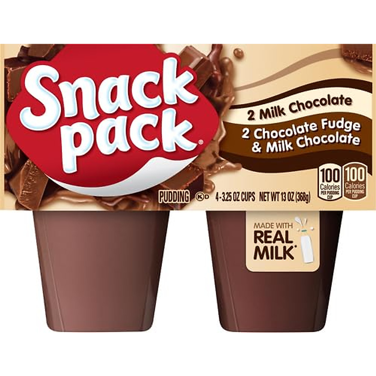 Snack Pack Milk Chocolate and Chocolate Fudge/Milk Chocolate Pudding, 4 Count Pudding Cups