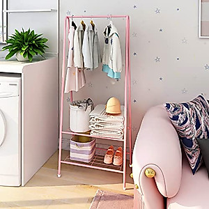 Jecpuo Clothes Rack with Shelves Heavy Duty Metal Garment Rack for bedroom clothing rack (Pink)