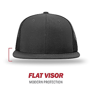 Richardson Unisex 511 Flatbill Trucker Adjustable Snapback Baseball Cap, Solid Black, One Size Fits Most