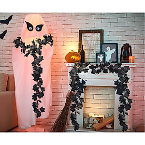 IWNTWY 3 Pack Fall Leaves Garland, Artificial Autumn Hanging Maple Leaf Vines Foliage Garland for Halloween Party Front Door Home Fireplace Decor (Black, 5.5Ft/Pack)