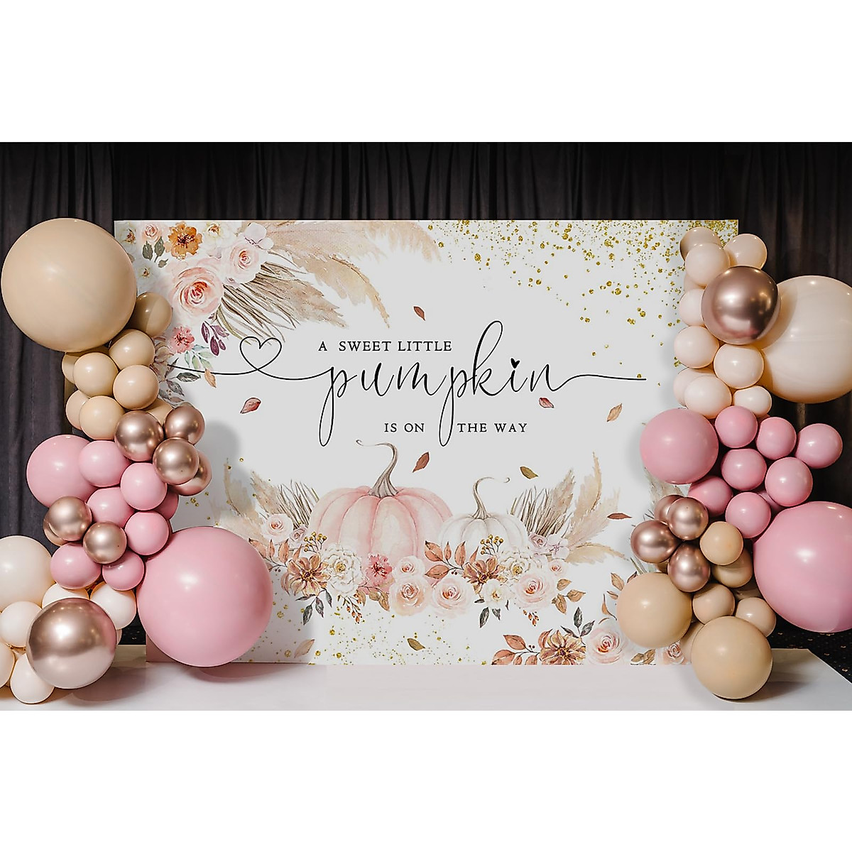 Mocsicka Pumpkin Backdrop for Girl Boy Autumn Fall Pumpkin Baby Shower Party Decorations Boho Blush Floral A Little Pumpkin is On The Way Baby Shower Cake Table Banner (Pink, 7x5ft(82''x60''))