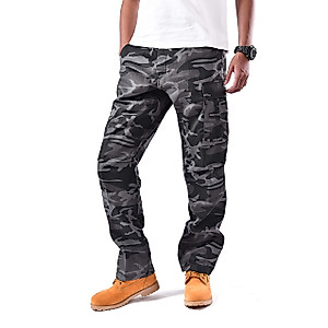 BACKBONE Mens Fashion Bright Camouflage Cargo Pants Military Combat Style BDU Pants (XL, Black Camo)