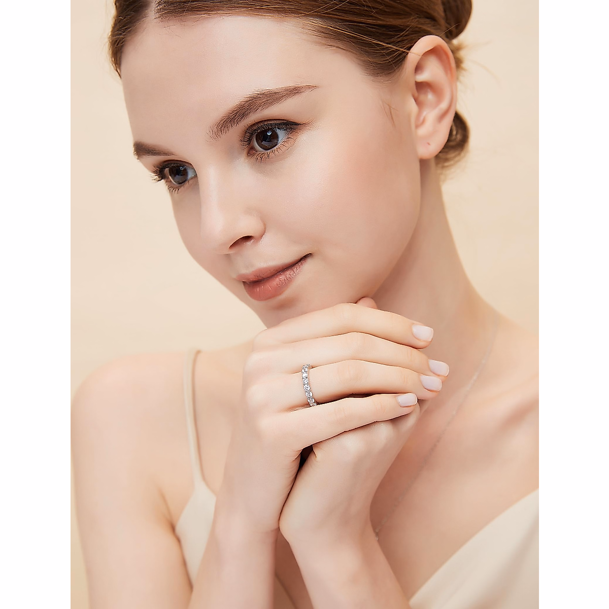 EAMTI 3mm 925 Sterling Silver Wedding Band Round Cubic Zirconia Full Eternity Stackable Engagement Ring For Women Size 7