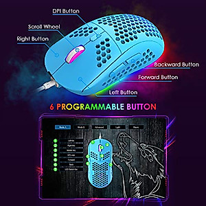 Gaming Keyboard and Mouse Combo,88 Keys Compact Rainbow Backlit Mechanical Feel Keyboard,RGB Backlit 6400 DPI Lightweight Gaming Mouse with Honeycomb Shell for Windows PC Gamers (Blue)