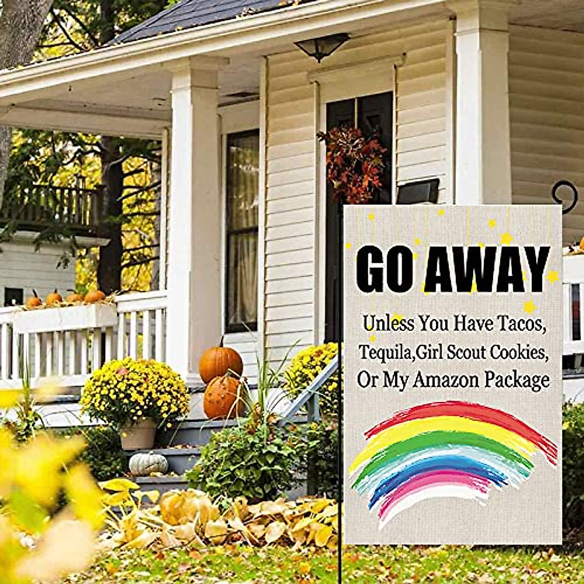 Welcome Garden Flags Double Sided Decorative House Flag Go Away Unless You Have Tacos Amazon Package Personalized Yard Flag Porch Patio Outdoor Burlap Flag Farmhouse Rustic Flags 12.5 x 18 Inch