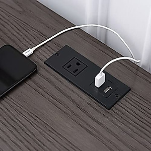 Leick Home 9075 Assembled Recessed Drawer and Bottom Door Nightstand Side Table with AC/USB Charger, Gray