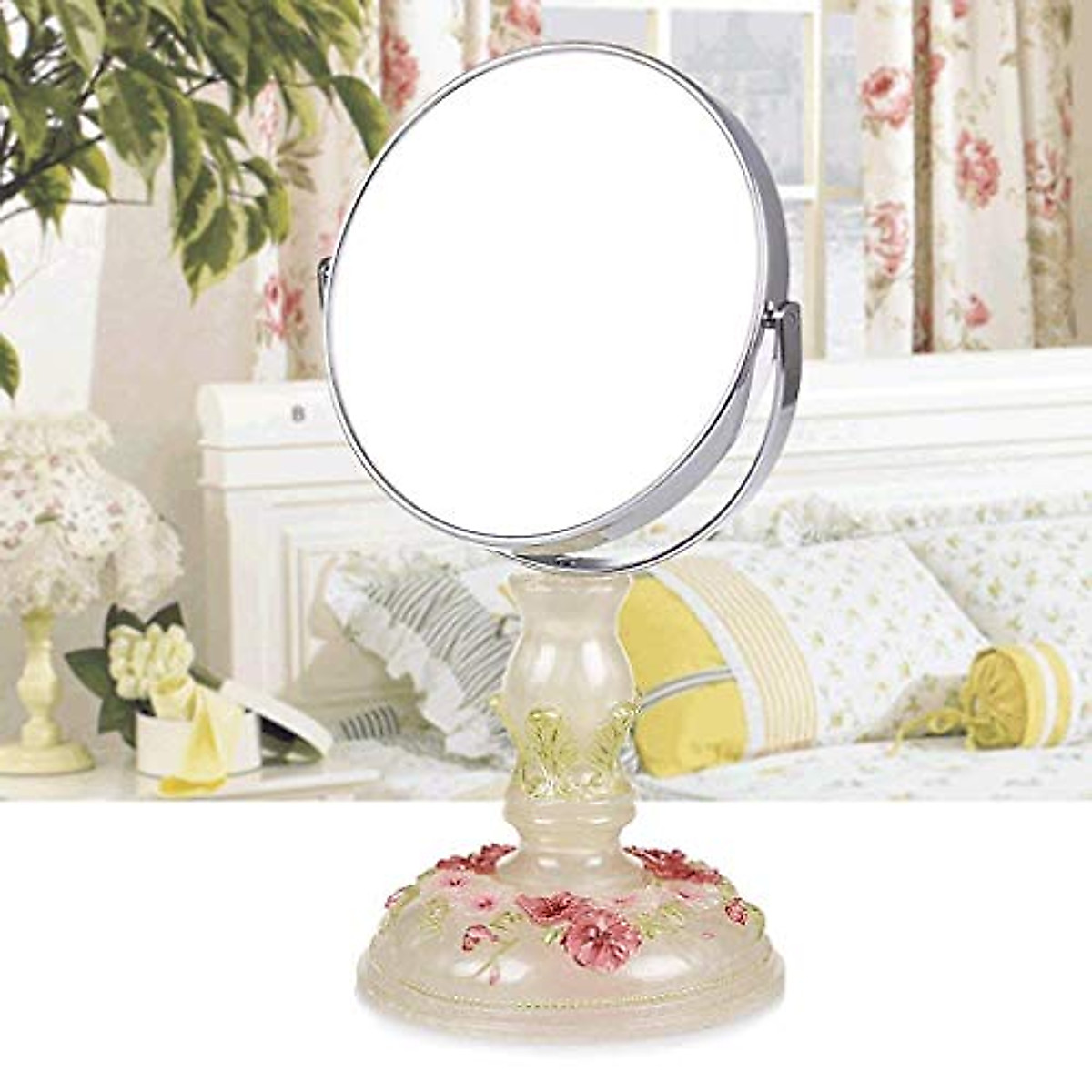 KXA Table Mirror Princess Makeup Mirror Simple Dressing Table 7 Inch High Definition Mirror Double Sided Garden Creative Delicate Mirror Creative Beautiful Beautiful Pastoral, D