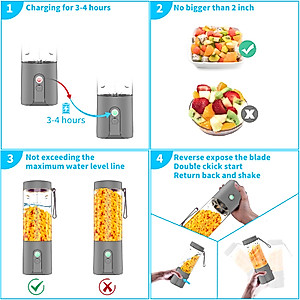 2024 [Upgrade] Portable Blender, Blender for Shakes and Smoothies, Personal Blender, 4500mAh battery operated blender, 11.1V powerful blender 20OZ cups with 10 Blades for Kitchen, Traveling