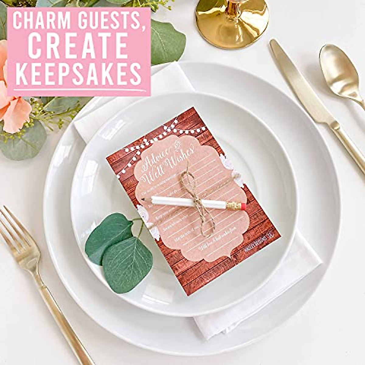 50 Rustic Wedding Advice Cards - Wedding Card Boxes For Reception, Wedding Guest Book Alternative, Advice Cards For Bride and Groom, Bridal Shower Games For Guests, Advice For the Bride Wedding Games