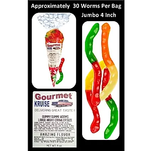 Gummi Gummy Worms Fruit Flavor Albanese - Bulk Candy 5Lb Bag With Large Night Crawler Size Worms Gourmet Kruise Signature Gift Bag 11 OZ (NET WT 5 LBS.11OZ) 2 Item Bundle