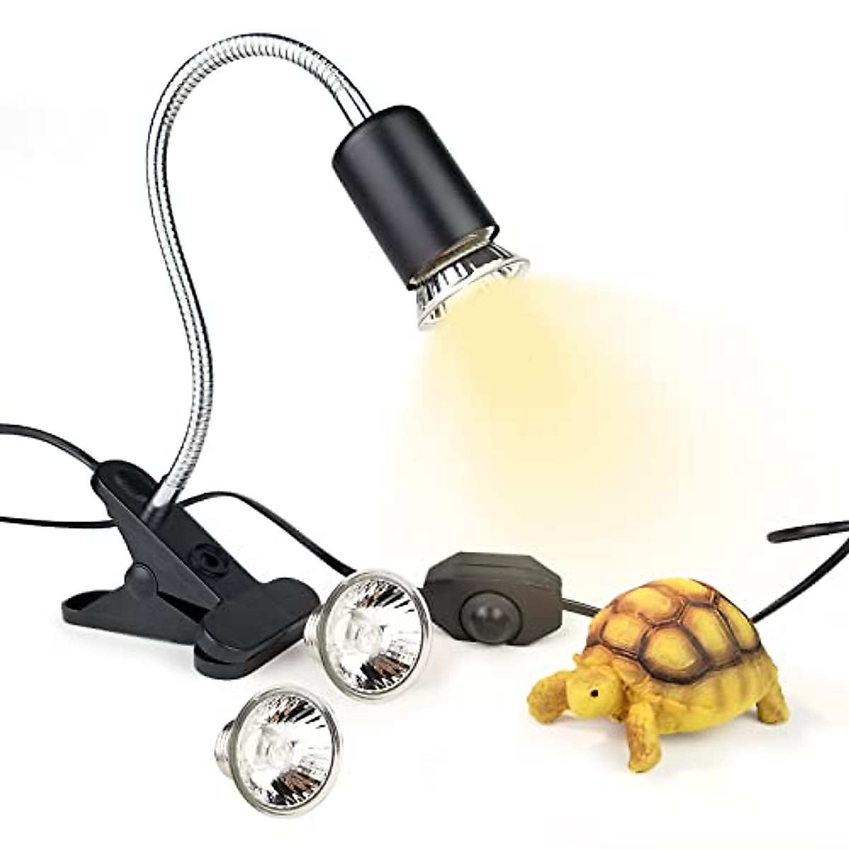 BINANO Heat Lamp for Reptiles Turtle with 25W/50W UVB UVA Bulb with Adjustable Heat Switch with 360 Adjustable Angle&Strong Clips for Reptiles Aquarium/Tank