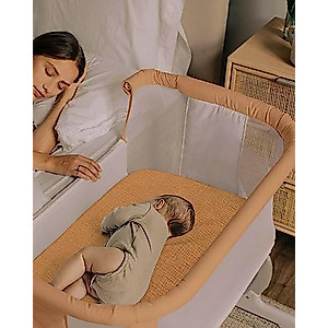 Muslin Bassinet Sheet for Baby Boy, Girl and Unisex, Ultra Soft Bedside Bassinet Sheets Fitted for Oval, Rectangle and Hourglass Mattress Pad, 2 Pack (Retro Yellow&Beige)