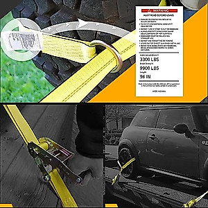Car Tie Down Straps for Trailers (4PK) Flat Hooks Lasso Style and 2'' X 96'' Tie Down Webbing Easily Secure Tire Tie-Downs for Any Car, SUV, Jeep or Sports Car