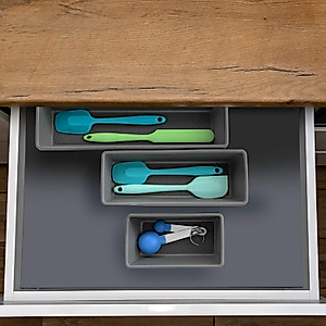 Edge Tray Bins 3 Pack Multi Use Storage for Kitchen Darwers, Office and Bathroom Non-Slip Durable Rubber Lining, Navy - Large