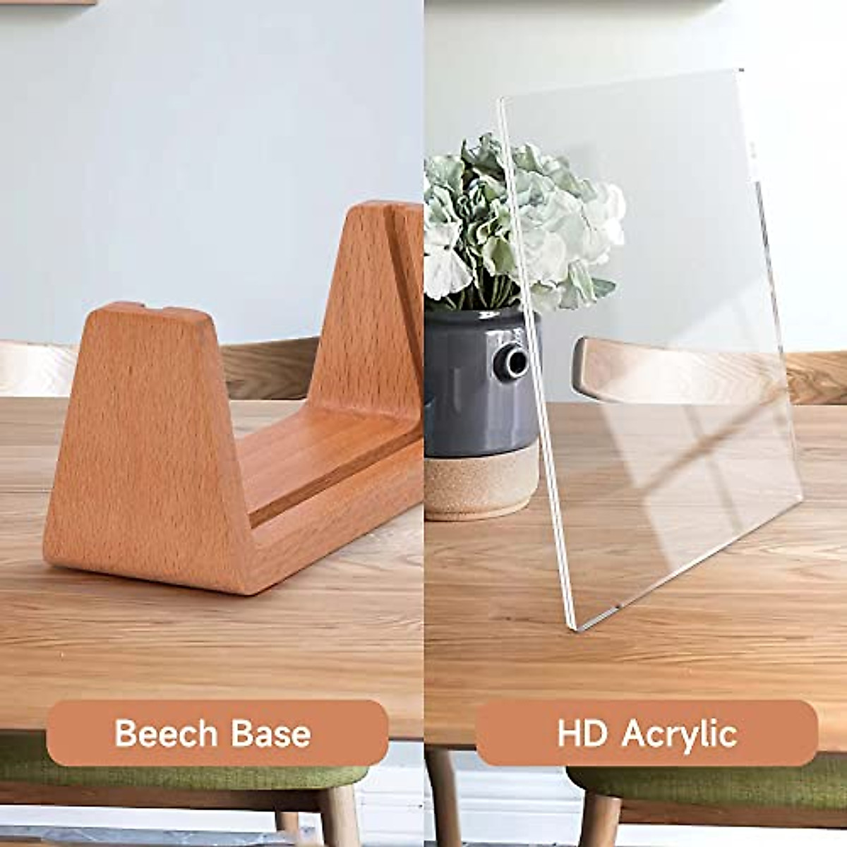 Komimaci 4x6 inch Picture Frames 2 Pack - Wooden Photo Frame with Wood of Beech Base and HD Plexiglas Cover for Tabletop or Desktop Display(4x6 inch, Horizontal & Vertical)