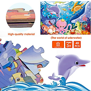 Jumbo Floor Puzzle for Kids Underwater Jigsaw Large Puzzles 48 Piece for Toddler Children Learning Preschool Educational Intellectual Development Toys 3-5 4-8 Years Old Gift for Boys and Girls