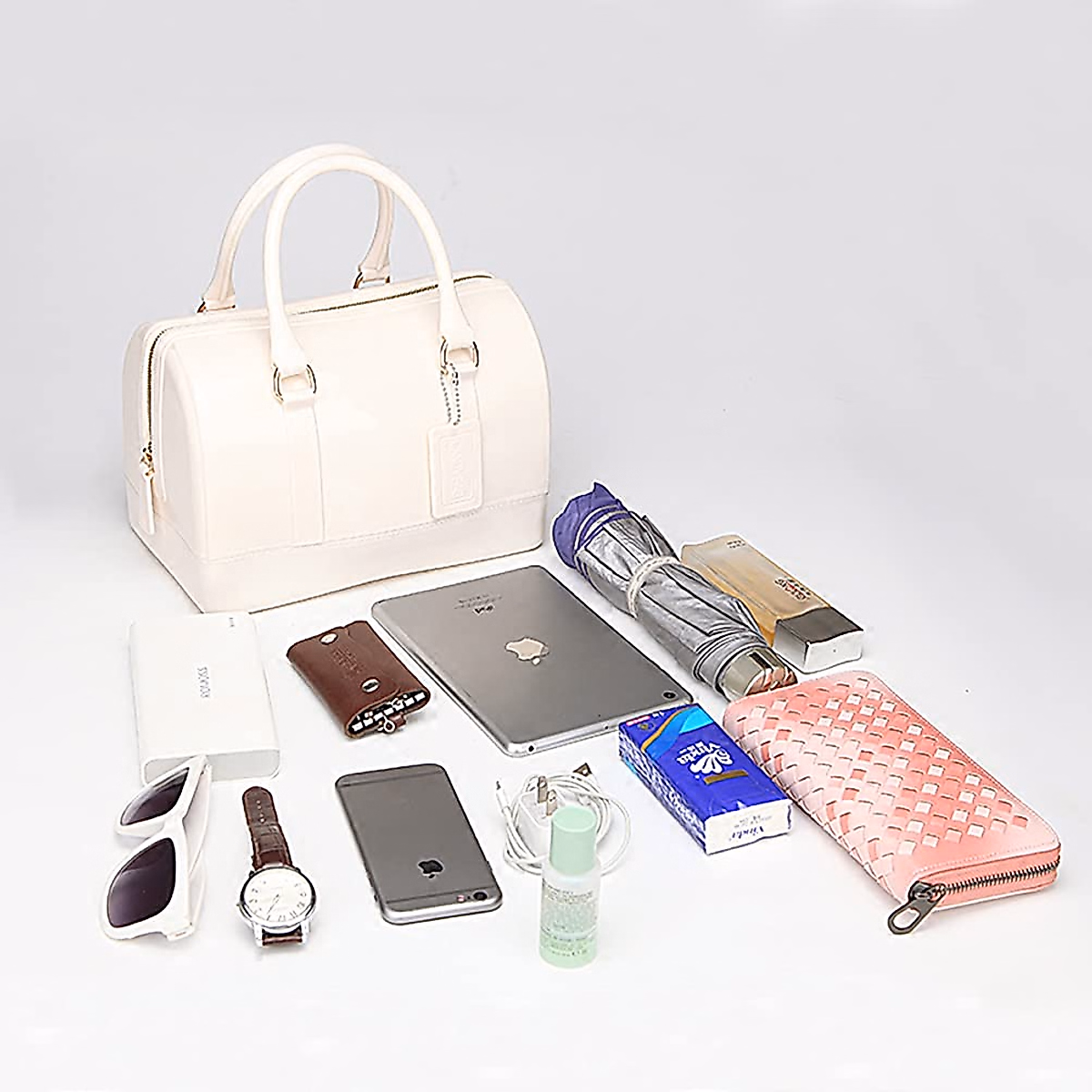 ETALOO Ladies Summer Jelly Pillow-shaped Top Handle Handbag Candy Color Transparent Crystal Purse (Ivory)