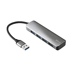 Trust Halyx 4 Port USB 3.2 Gen1 Hub, Extra USB-A Ports, 5 Gbps Data Transfer Speed, Hub for PC, Laptop, Computer with USB-A Port, Compact Hub, Widows, Mac, Chrome - Grey