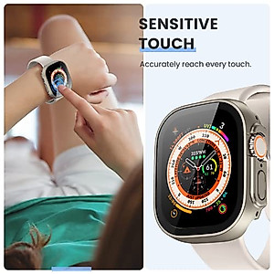 [3PACK] Tensea for Apple Watch Ultra 2/Ultra Screen Protector Case 49mm, iWatch Protective Face Cover, Hard PC Bumper Built-in Tempered Glass Film, Ultra-Thin Guard Women Men, 49 mm