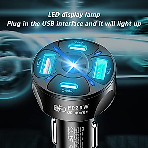 65W 4 Ports Car Fast Charging Charger Cigarette Lighter Adapter,with QC 3.0 15W&PD 20W&Type C Car Phone Charger for iPhone 14 13 12 Pro Max X Xs,S22 S21,iPad & Laptop (Black)