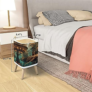 PHAIBHKERP Trash Can with Lid Fish Brass Subs A Undersea Poster Garbage Can Rectangular Waste Bin Press Cover Dog Proof Wastebasket for Kitchen Bathroom Living Room Nursery