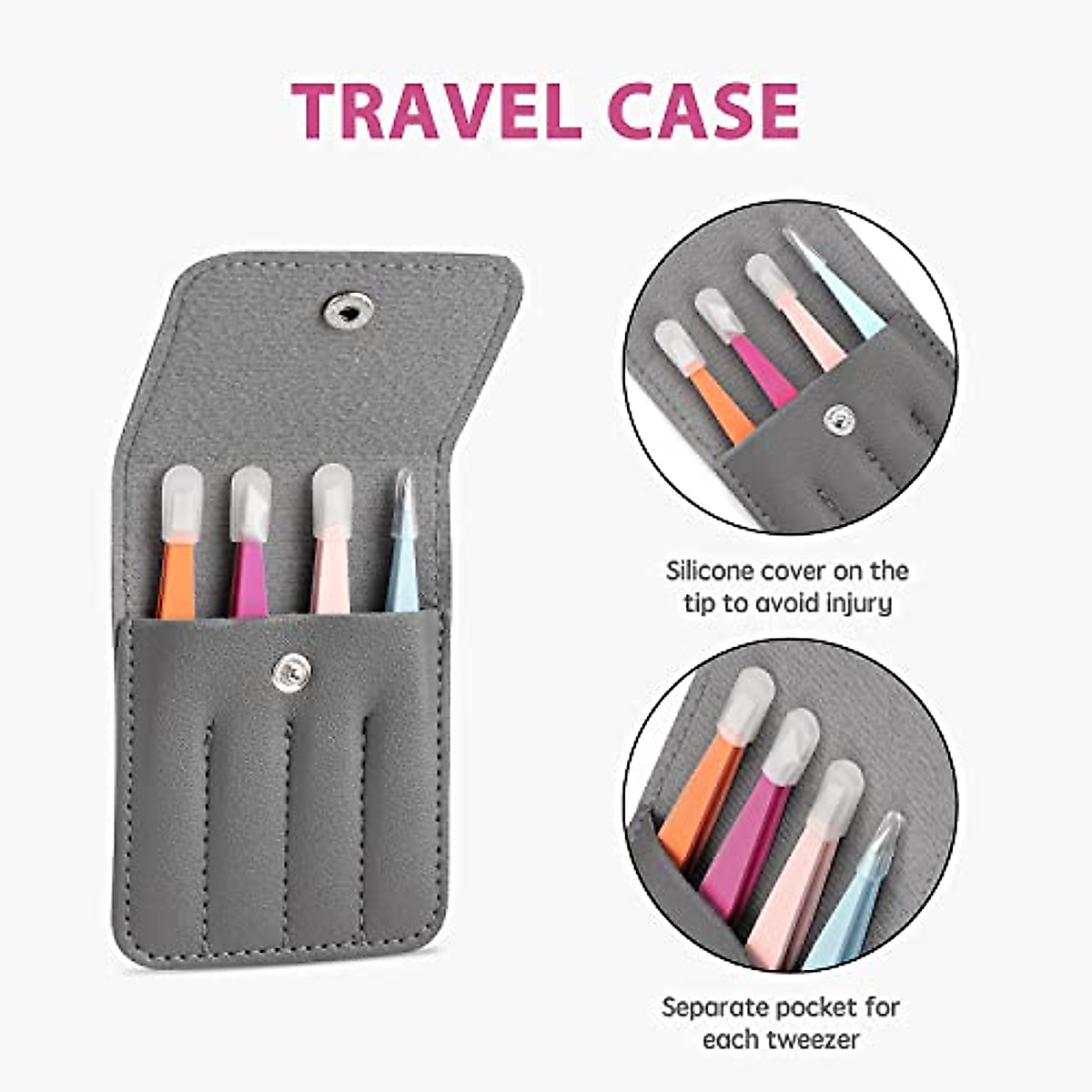 Velodios Tweezers for Women and men, Professional Precision Tweezers for Eyebrows, Pointed and Slant Tweezers for Facial Hair, Splinter and Ingrown Hair Removal, Stainless Steel Tweezers Set - 4Pack