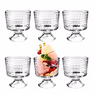 Glass Dessert Bowls, Footed Trifle Bowls Crystal Glass Ice Cream Cups for Ice Cream, Sundaes, Parfait, Milkshakes, Fruits, Pudding, Snack, Cereal, Nuts, (10 oz, 6 pcs)