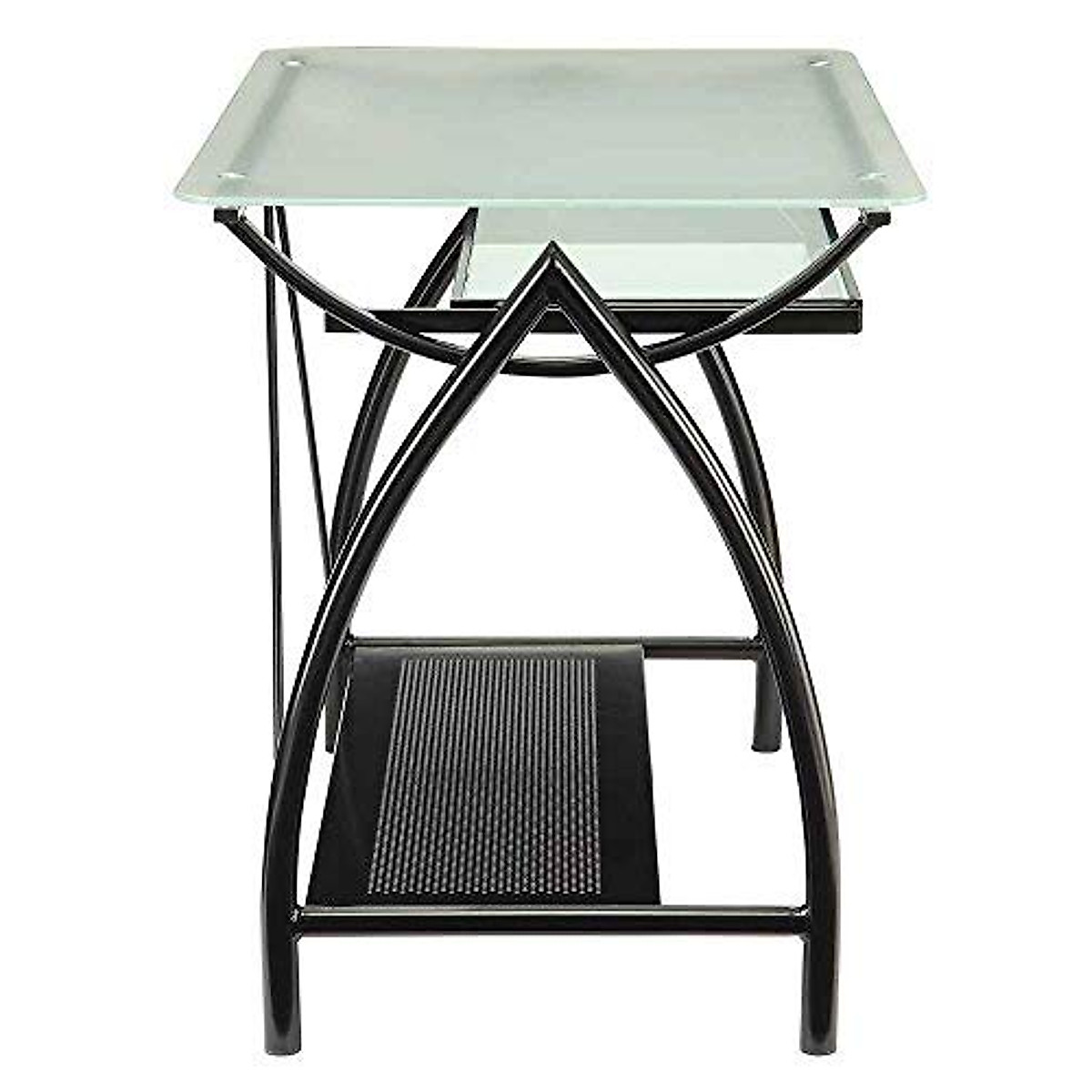 OSP Designs OSP Designs Newport Computer Desk with Frosted Tempered Glass Top, Pullout Keyboard Tray, and Black Powder Coated Steel Frame