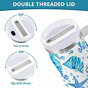 YKZEYK Blue Seahorses Starfish 40 OZ Tumbler with Handle And Straw Insulated Tumblers Coffee Mug Travel Cup Stainless Steel Tumblers Tumbler