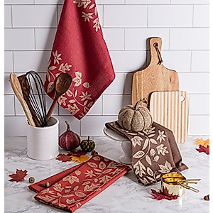 DII Fall Basics Collection Jacquard Dishtowel Set, 18x28, Harvest Vine 3 Piece