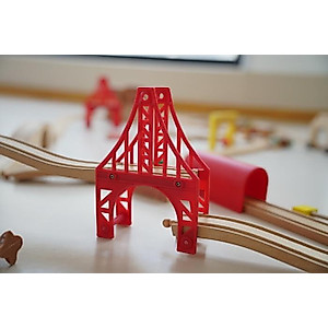 Wooden Train Bridges, 3 Suspension Bridge, Wooden Train Track Accessories, Wooden Train Track, Train Tracks Compatible with All Major Brands, Wooden Toys for Girls & Boys
