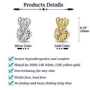2 Pairs Earring Backs for Droopy Ears,Adjustable Crown Large Earring Backs for Heavy Earring,18K Gold Plated Hypoallergenic Earring Lifters Secure Earring Backs for Studs(WhiteGold)