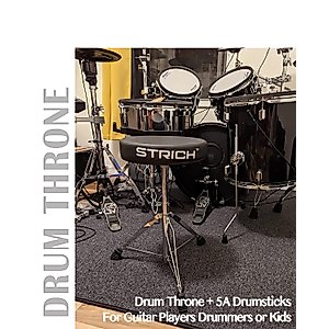 STRICH Drum Stool Set, Padded Seat Height Adjustable Drum Throne with 5A Drumsticks for Adults Beginner Drummers, SDB-10 Standard