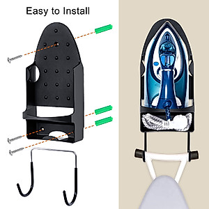 Pensino Ironing Board Hanger Wall Mount Ironing Holder Heat Resistant Iron Hanger with Iron Board Rack for Max 5 Inch Width (Black)