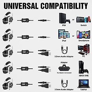 BENGOO G9700 Gaming Headset Headphones for PS4 PS5 Xbox One PC Controller, Noise Canceling Over Ear Headphones with Mic, White LED Light, Bass Surround Sound for Sega Genesis Game Boy