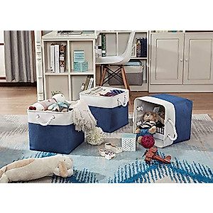DECOMOMO Cube Storage Organizer Bins | Box Storage Cube Basket with Handles Fabric Cloth Bins for Organizing Shelf Nursery Home Closet (Navy Blue & White, 13 x 13 x 13 inch - 3 Pack)