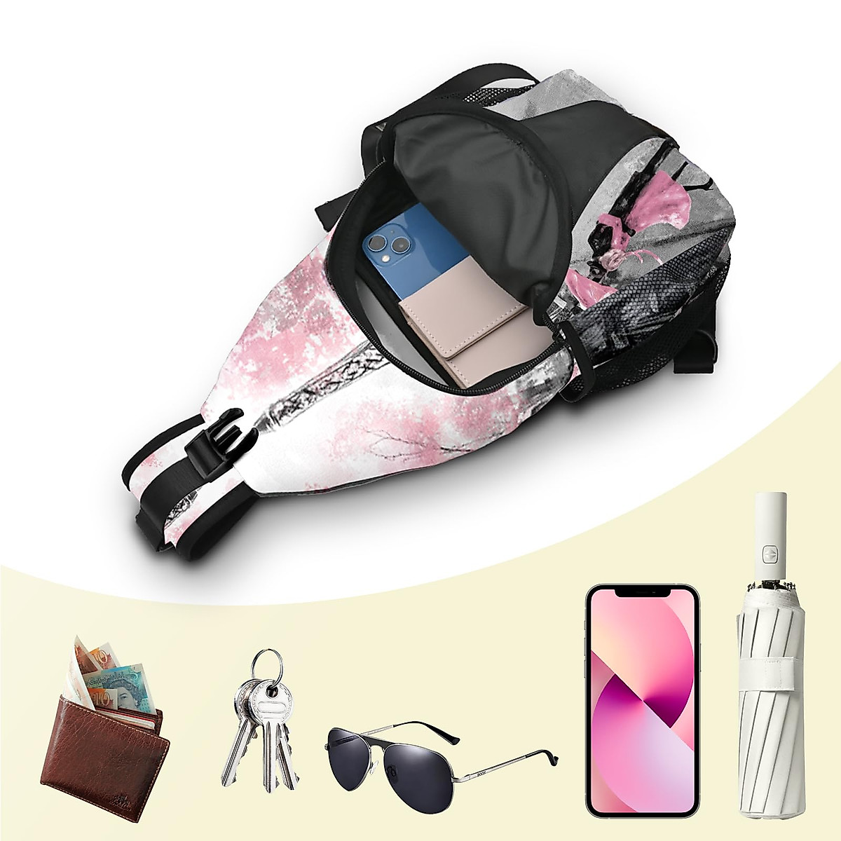 Yrebyou Art Paris Eiffel Chest Sling Bag Crossbody Backpack Travel Hiking Casual Daypack for Women Men Multipurpose Lightweight Fashion Shoulder Bag for Biking Climbing Runner