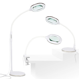 Brightech LightView Pro Magnifying LED Desk Lamp with Light, Hobbies & Reading, Flexibility & Durability Magnifying Floor Lamp, 3 in 1 LED Light Glass Magnifier, Work Light for Pro Uses - White