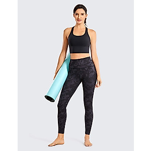 CRZ YOGA Strappy Longline Sports Bras for Women - Wirefree Padded Criss Cross Yoga Cropped Tank Tops Black Small